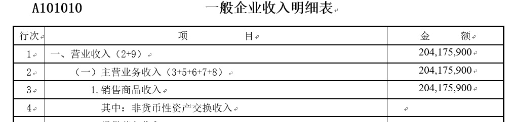 A101010 一般企业收入明细表 申报案例①